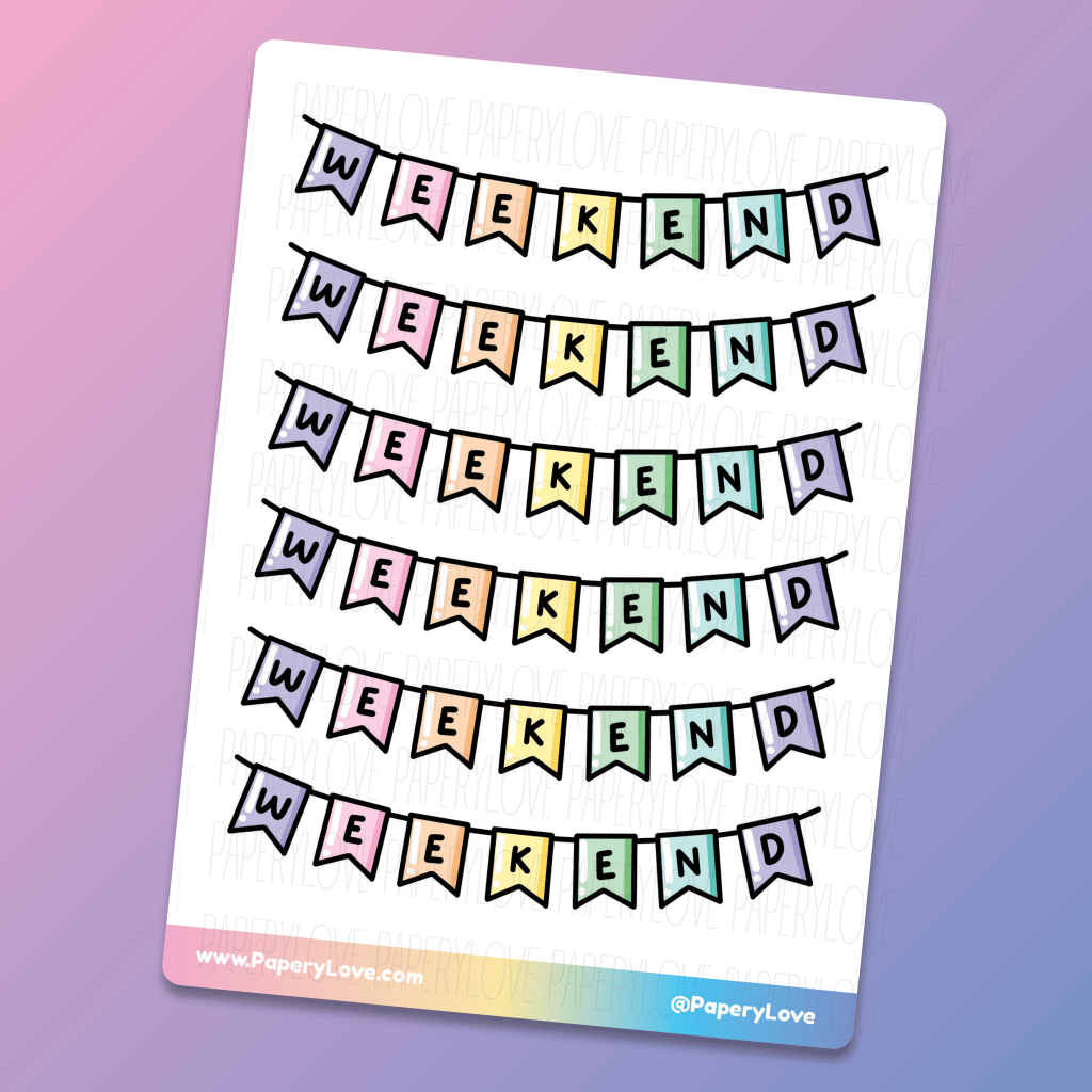 Planner Stickers | Weekend Banner Flags Rainbow - PaperyLove