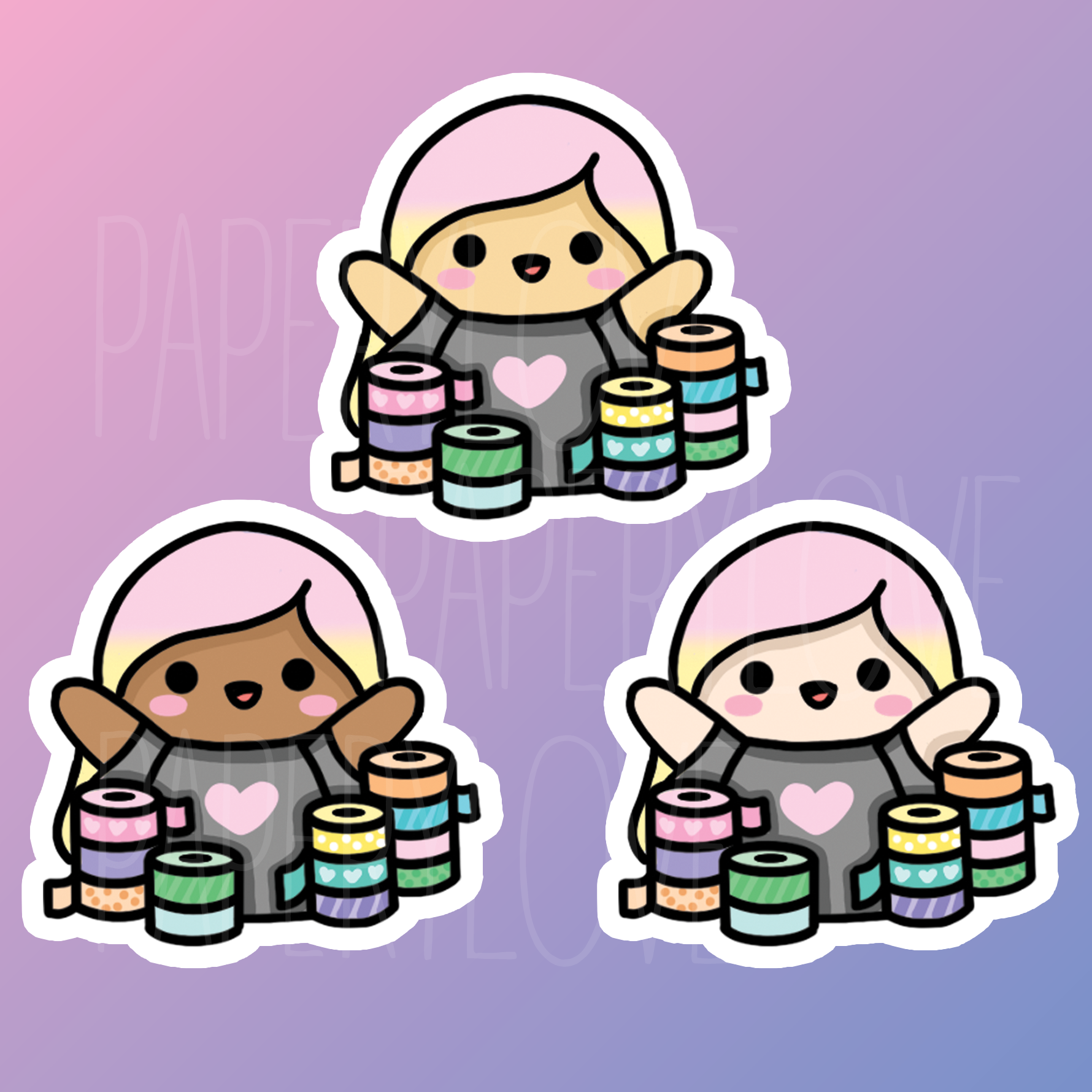 Sticker Die Cut | Chibi Washi Love - Pink/Yellow - PaperyLove